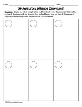 Simplifying Rational Expressions With Excluded Values Scavenger Hunt