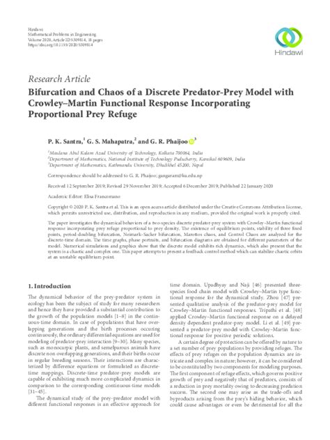 Pdf Bifurcation And Chaos Of A Discrete Predator Prey Model With Crowleymartin Functional