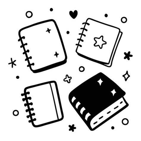 A Black And White Drawing Of A Notebook With A Star On It Premium Ai
