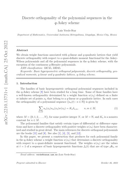 pdf discrete orthogonality of the polynomial sequences in the q