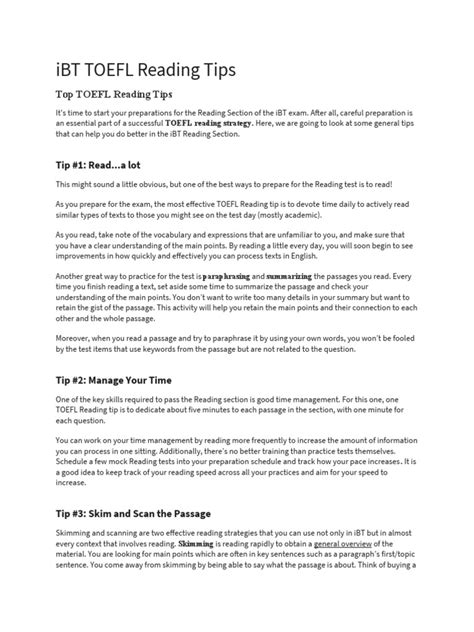 Ibt Toefl Reading Tips Pdf Speed Reading Vocabulary