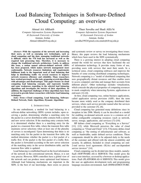 Pdf Load Balancing Techniques In Software Defined Cloud Computing An Overview