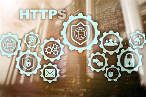 하이퍼텍스트 전송 프로토콜 보안 서버 룸 배경에 기술 개념입니다 네트워크 보안 웹 서비스에 대 한 가상 아이콘입니다