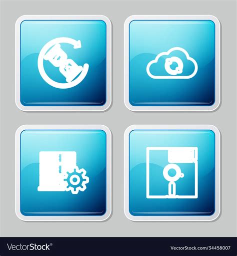 Set Line Waiting Cloud Sync Refresh Server Vector Image