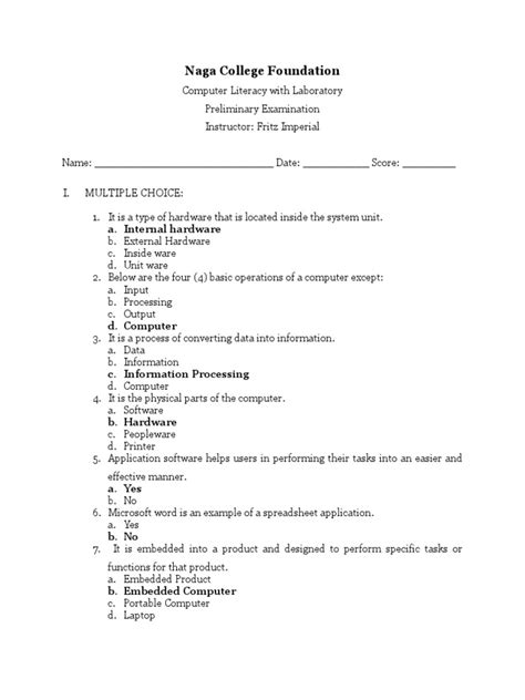 Ict Prelim Pdf Computer Hardware Computer Network