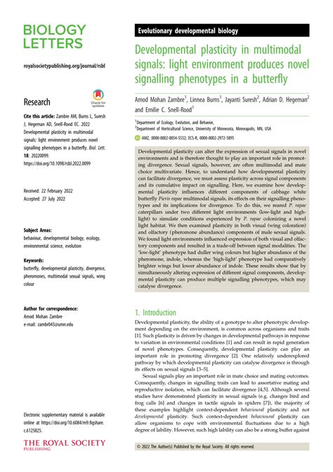 Developmental Plasticity In Multimodal Signals Light Environment Produces Novel Signalling