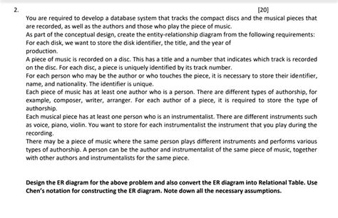 Solved Design The Er Diagram For The Above Problem And Also Convert