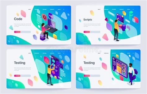 Set Of Website Interface Illustrations Featuring Characters Engaging