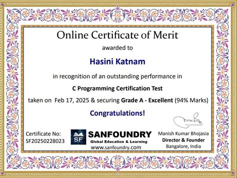 Cprogramming Certification Sanfoundry Coding Learning Katnam Hasini