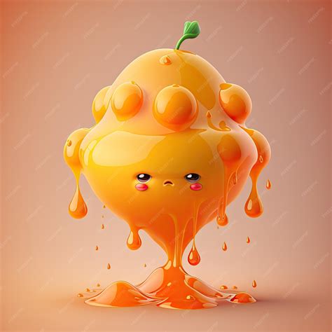 만화 가와이 귀엽고 웃긴 젤리 살구 캐릭터 Ai 생성 그림 달콤한 음식 사랑스러운 여름 베리 즙이 많은 괴물 익은 복숭아 웃긴