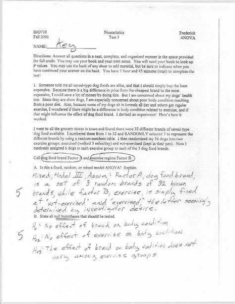 Test 3 With Answer Key Biostatistics Lab Bio 710 Docsity