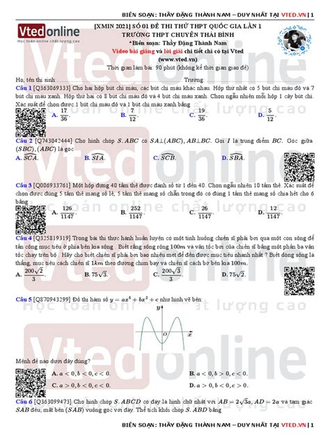 (Xmin 2021) Số 01 Đề Thi Thử Thpt Quốc Gia Lần 1 Trường Thpt Chuyên ...