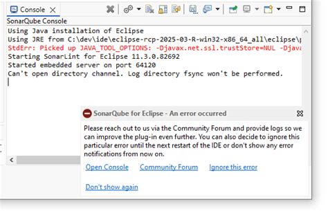 SonarQube For Eclipse Reports Error On Startup Eclipse Sonar Community