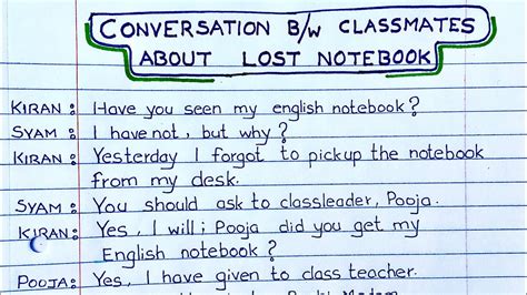 Conversation Between Classmates About Lost Notebook 📒 Dialogue