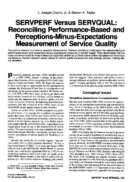 Pdf Servperf Vs Servqual