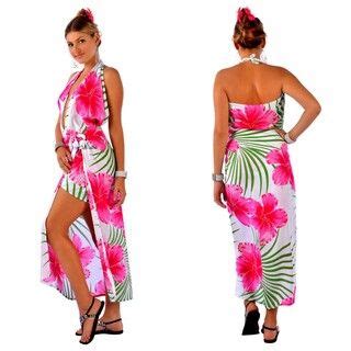Hawaiian Plus Size Sarong Pink Green White Fringeless Sarong Dress Hawaiian Style Dress