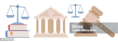 법과 정의 아이콘 세트 정의 법원 및 판사의 배꼽의 비늘 대법원 법률 서비스 변호사 서비스 공증인 벡터 플랫 일러스트 레이 션 개념에 대한 스톡 벡터 아트 및 기타 이미지