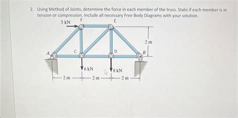 [solved] 2 using method of joints determine the force in