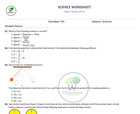 Cbse Class 7 Motion And Time Worksheet With Answers Including Mcq 70