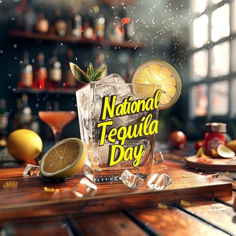 Text Bearing National Tequila Day Typography Logo Premium Ai