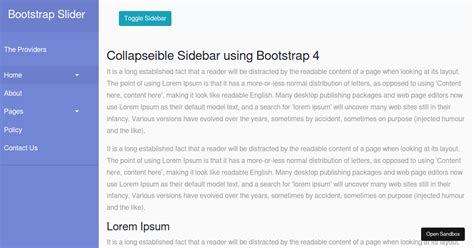Bootstrap Sidebar Codesandbox
