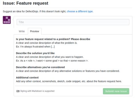 Better GitHub Issues Templates Issue 977 DefectDojo Django DefectDojo GitHub