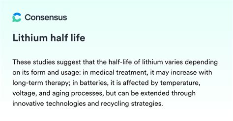 Lithium Half Life Consensus Academic Search Engine