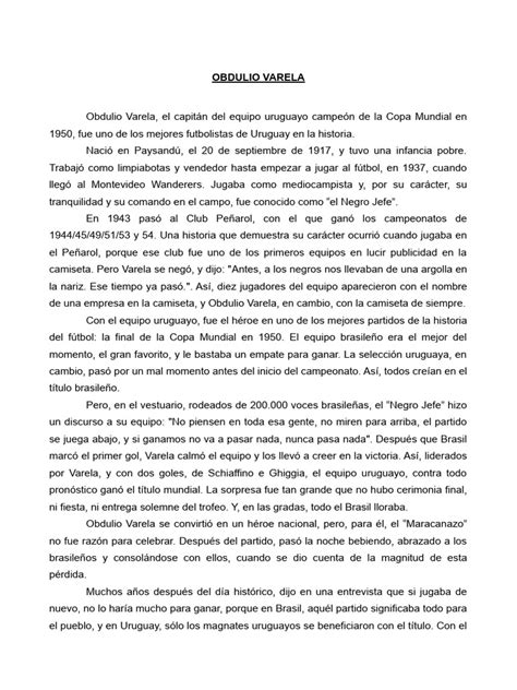 Obdulio Varela Pdf Deportes Asociación De Futbol