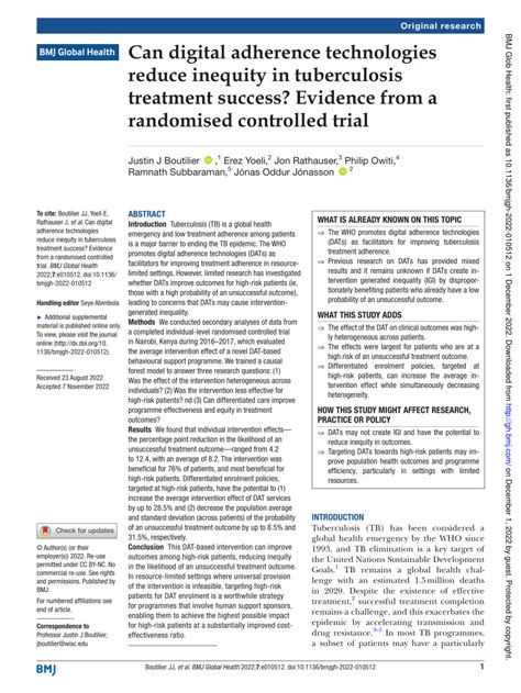 (PDF) Can digital adherence technologies reduce inequity in tuberculosis treatment success ...