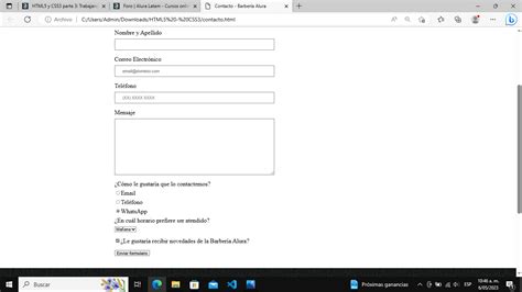 lo que hicimos en el aula html5 y css3 parte 3 trabajando con formularios y tablas alura