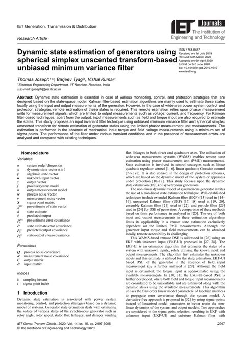 Dynamic State Estimation Of Generators Using Spherical Simplex Unscented Transform Based