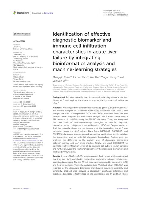 Pdf Identification Of Effective Diagnostic Biomarker And Immune Cell Infiltration