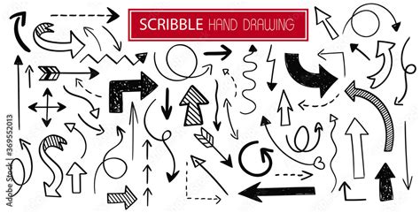 Big Set Black Scribble Arrows Icons In Hand Drawn Style Doodle Arrow