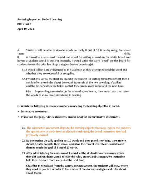 D Task Passed Assessing Impact On Babe Learning D Task April A