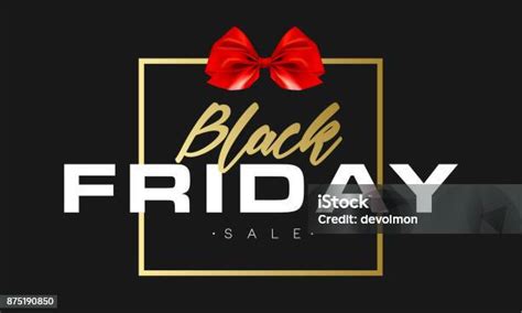 검은 금요일 판매 골드 배너 럭셔리 블랙 배경 및 거친 스파클 색종이와 레드 리본 활 검은 금요일에 대 한 광고 골든 포스터 템플릿입니다 벡터 일러스트 레이 션 가리기에