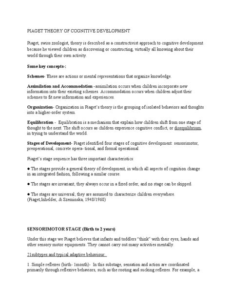 Piaget Theory Parts Pdf Cognitive Development Thought