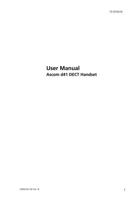 User Manual Ascom D41 DECT Handset TD 92582GB