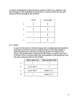 IBDP Physics Question Book C Simple Harmonic Motion HL First Teaching