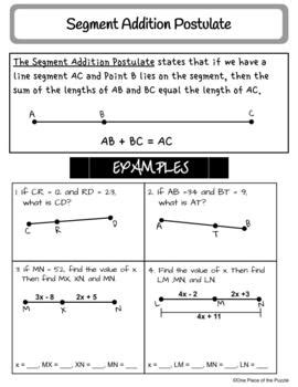 Segment Addition Postulate Guided Notes By One Piece Of The Puzzle
