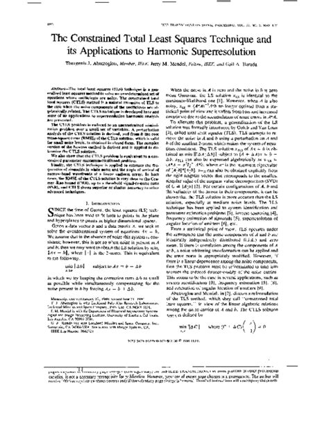 Pdf The Constrained Total Least Squares Technique And Its