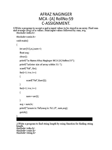 C Program Array Sum Average Using Functions Recursion Pdf Computing