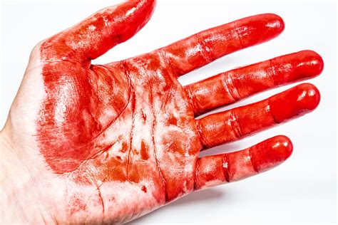 흰색 배경에 빨간색 피 묻은 지문과 손바닥 인쇄물 공포와 범죄 현장 개념 할로윈 엽서 경찰관에 대한 스톡 사진 및 기타 이미지 경찰관 공포 무서움 도둑질 범죄