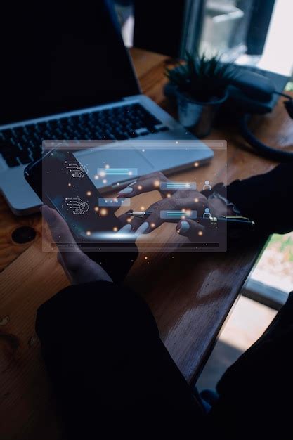 Ai 기술과 채팅 인공지능 인공지능 기술을 사용하는 인간 똑똑한 로 ⁇ 인공지능 인공지능 채팅과 명령 프롬프트를 통해 무언가를 생성하는 기술 변환 프리미엄 사진