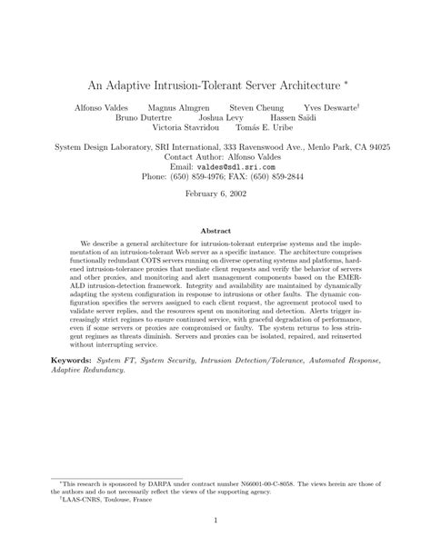Pdf An Architecture For An Adaptive Intrusion Tolerant Server