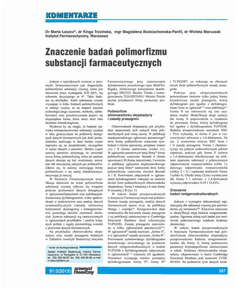 Pdf The Importance Of Polymorphism In Pharmaceutical Research