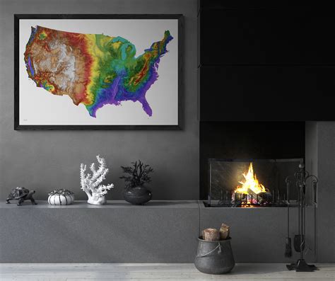 Usa Color Elevation Map Contiguous States With State Boundaries Etsy