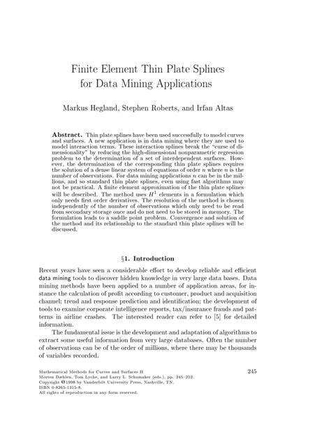 pdf finite element thin plate splines for data mining applications