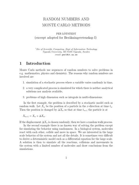 Random Numbers And Monte Carlo Methods Pdf Monte Carlo Method