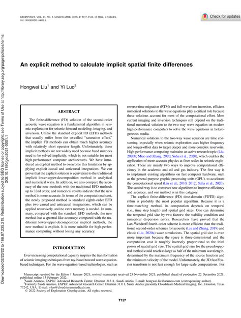 Pdf An Explicit Method To Calculate Implicit Spatial Finite Differences