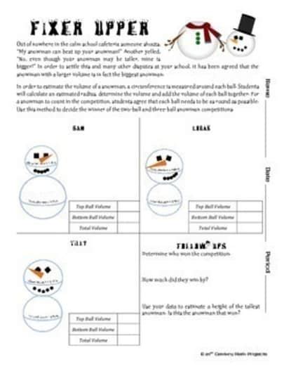 You Wanna Build A Snowman Volume Of A Sphere Snowball Math Project